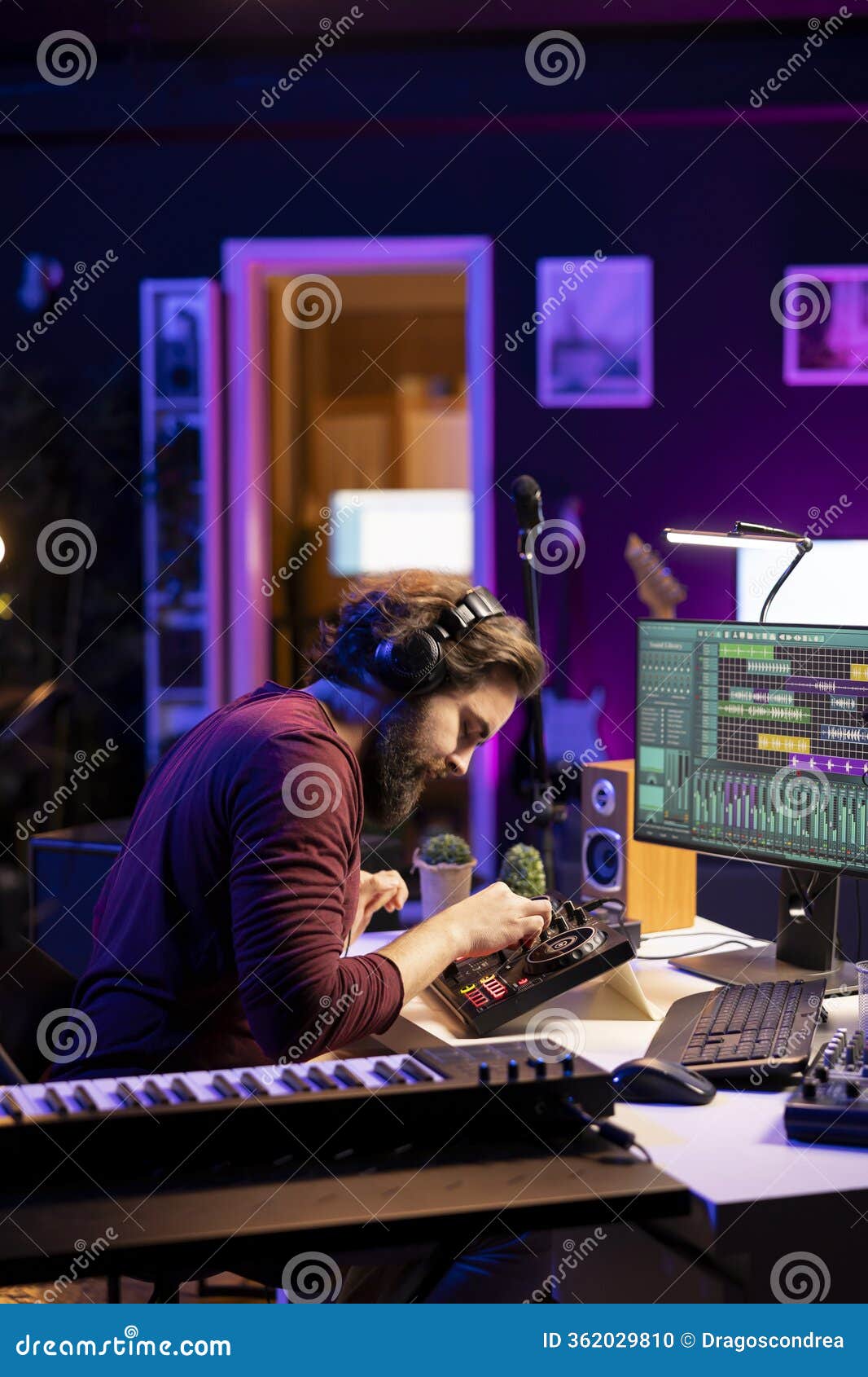 Music Engineer Using Mixing Console To Add Sound Effects on Tracks ...