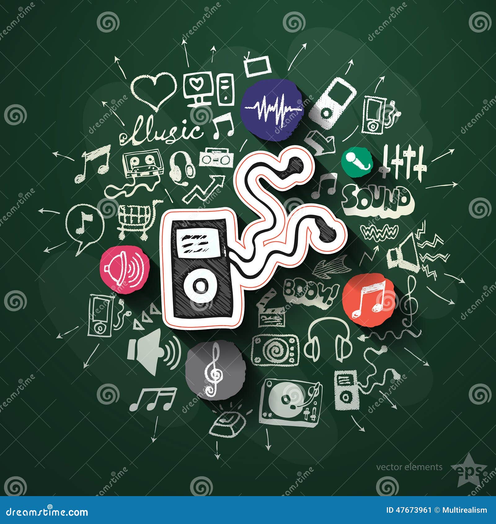 Music and Entertainment Collage with Icons on Stock Vector ...