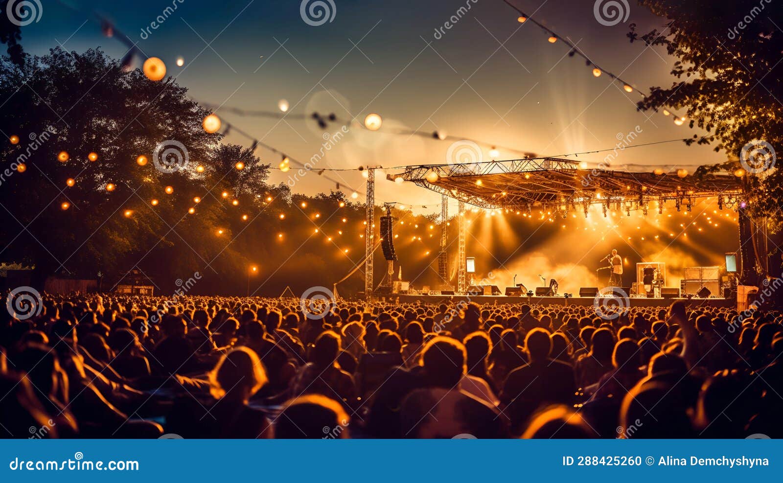 Music Festival, Crowd View on Stage 1 Stock Illustration - Illustration ...