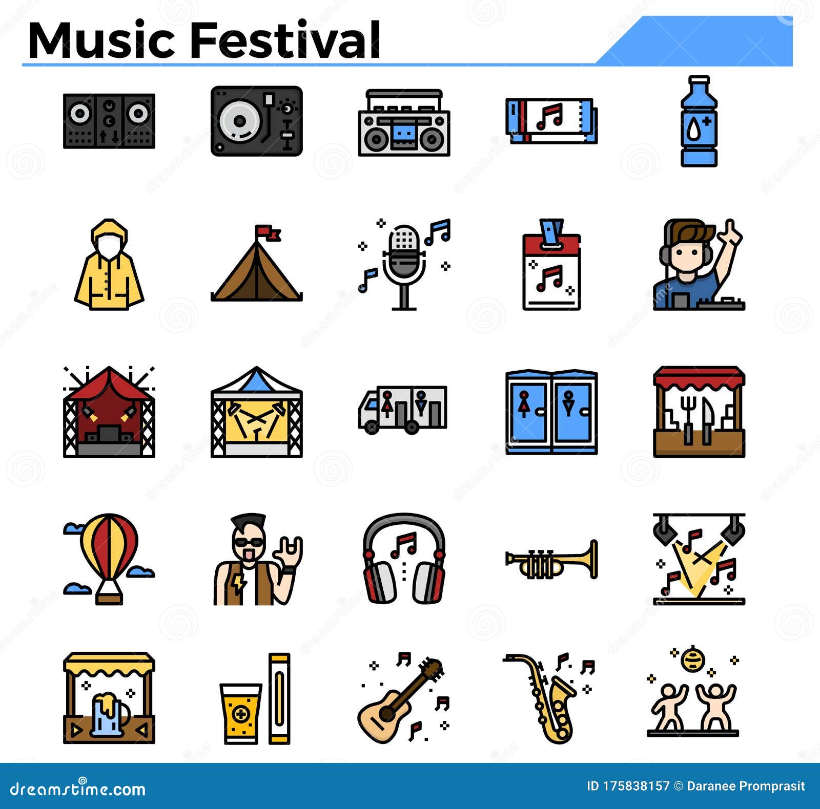 Music Festival Filled Outline Icon Set Stock Illustration ...