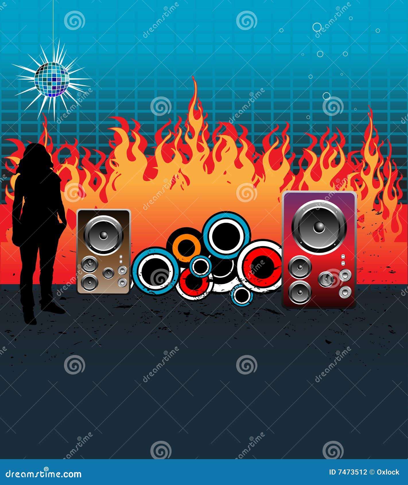 Music and flames stock vector. Illustration of deejay - 7473512