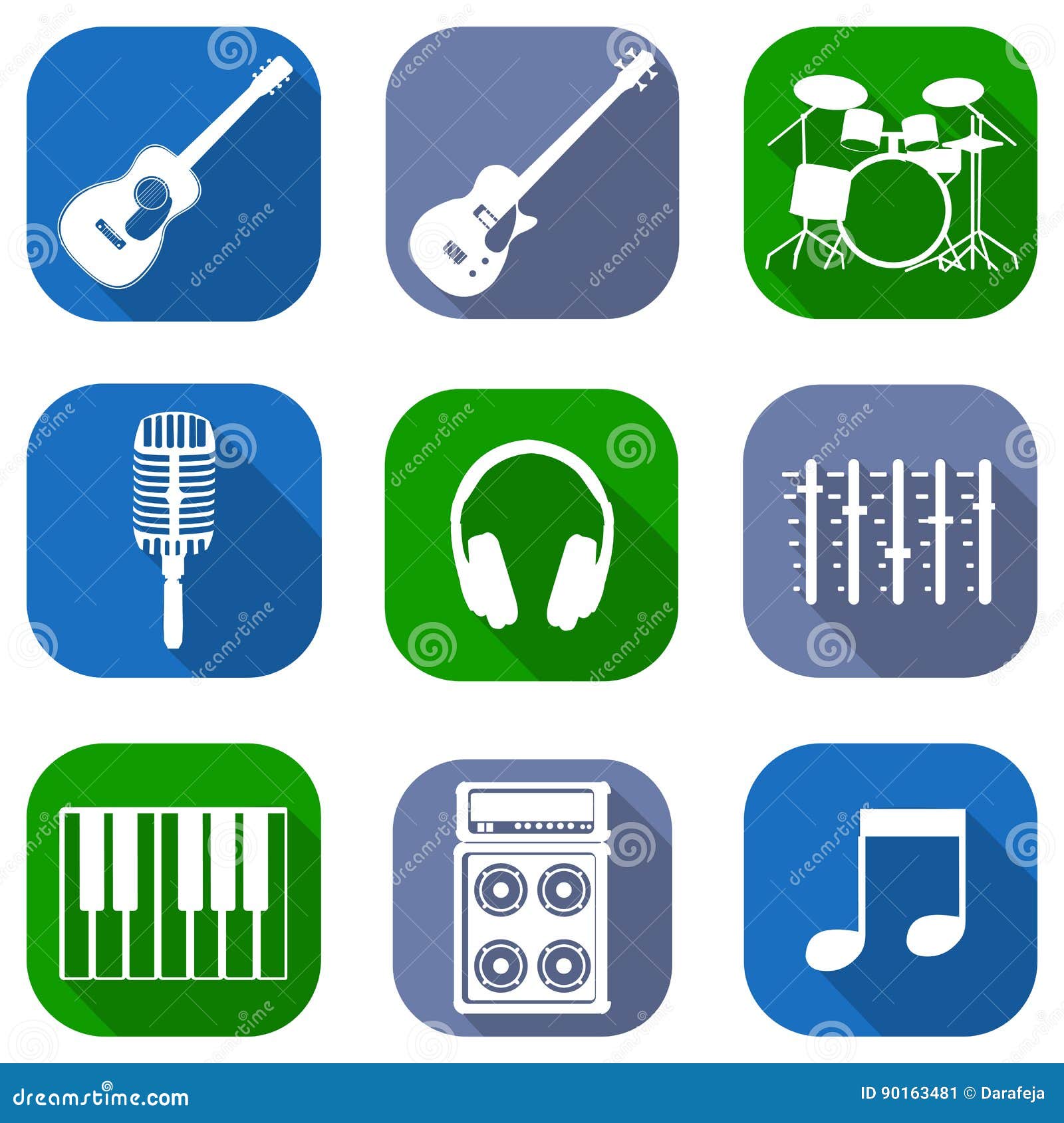 Music flat icon set stock illustration. Illustration of bass - 90163481