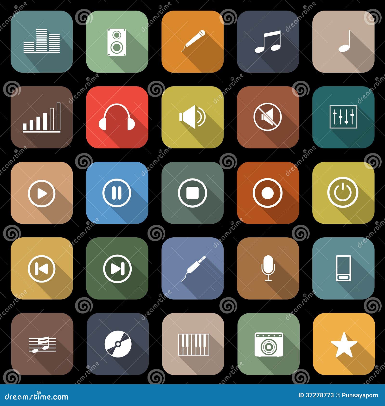 Music Flat Icons with Long Shadow Stock Vector - Illustration of ...