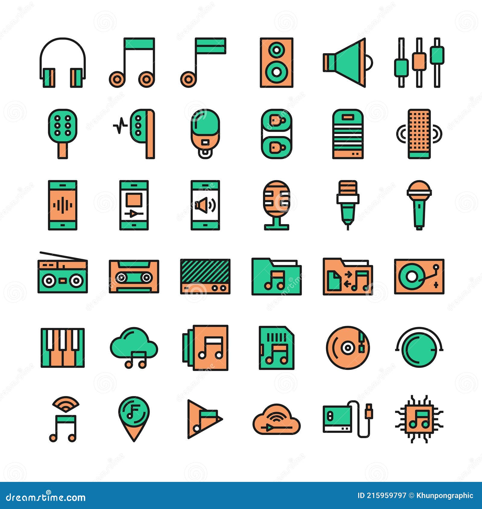 Music Flat Line Icon Design and Sound Stock Vector - Illustration of ...