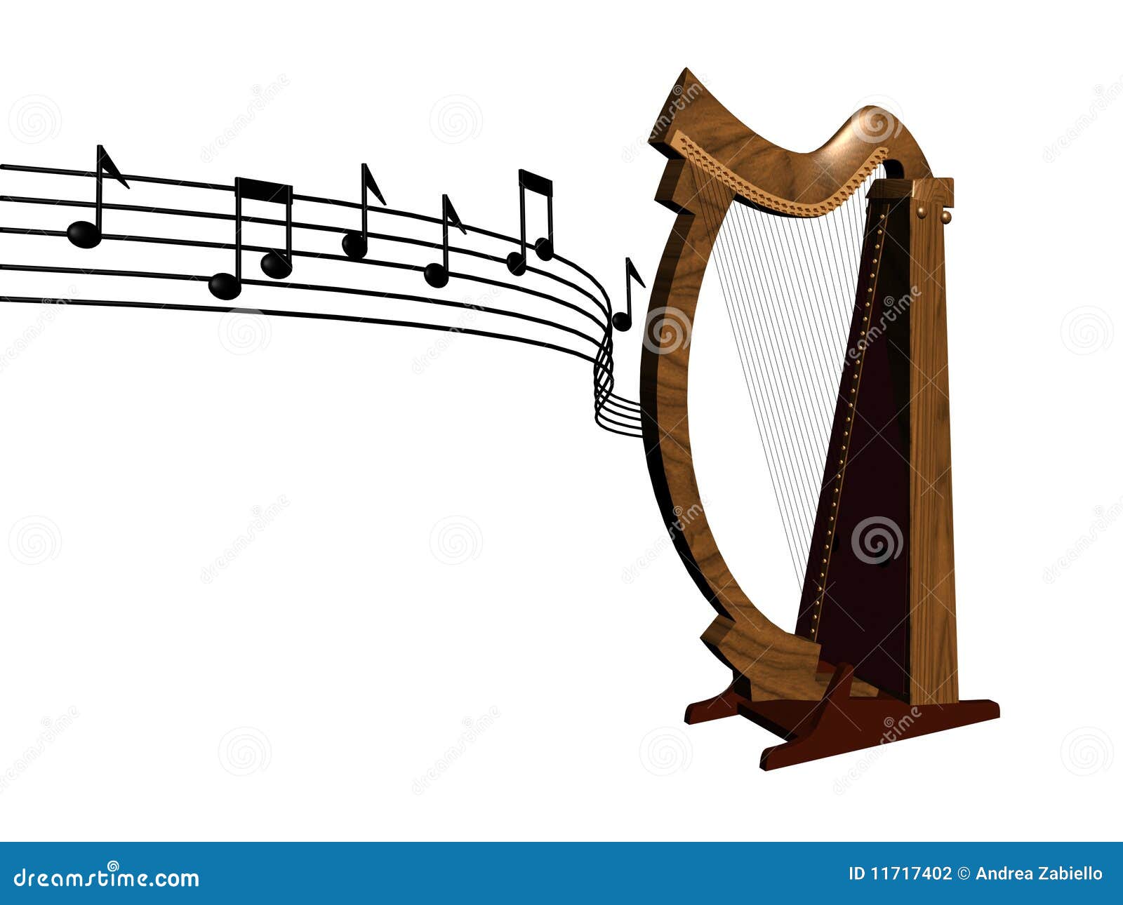 Music floating wooden harp stock illustration. Illustration of brass ...