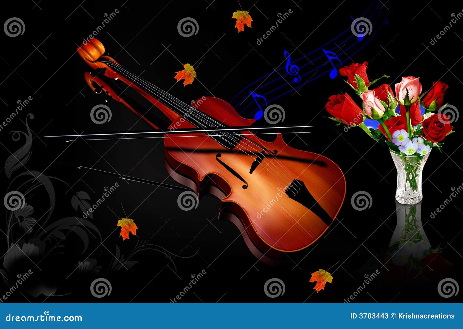 Music and flowers stock illustration. Illustration of music - 3703443