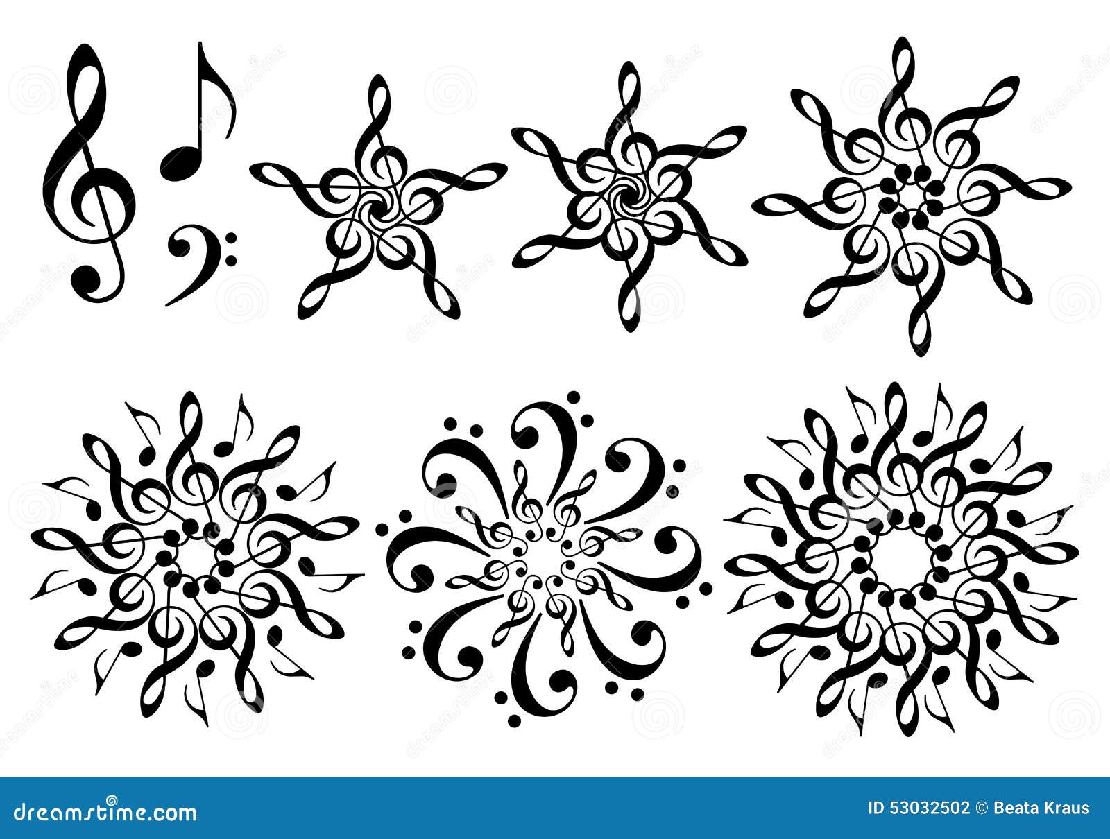 Music flowers, vector set stock vector. Illustration of cutout - 53032502