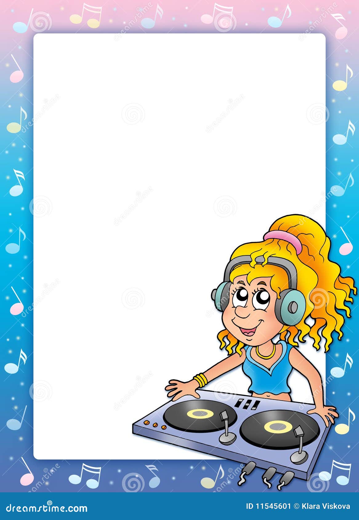Music Frame with Cartoon DJ Girl Stock Illustration - Illustration of ...