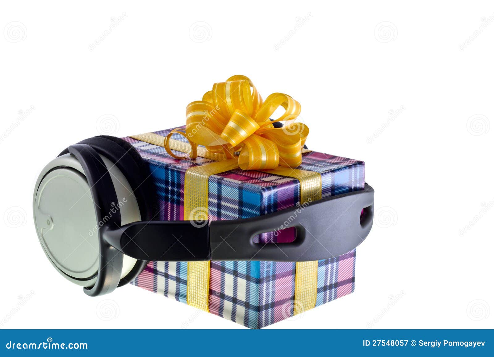 Music Gift Conept. Gift Box With Headphones. Male Hand Hold Present ...