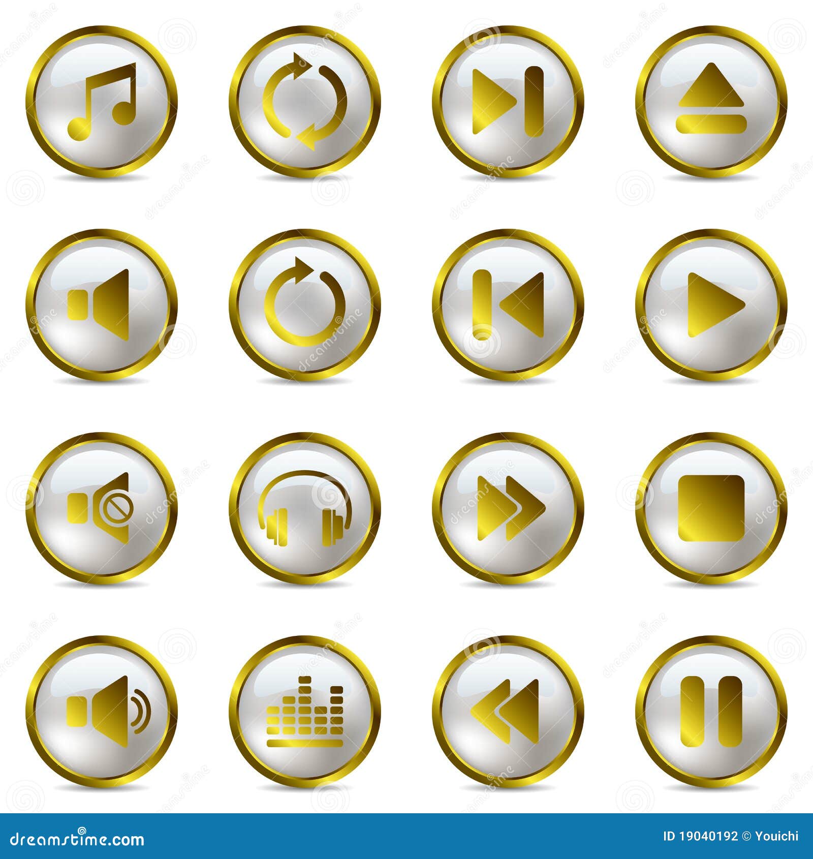 Music gold icons set stock vector. Illustration of headset - 19040192