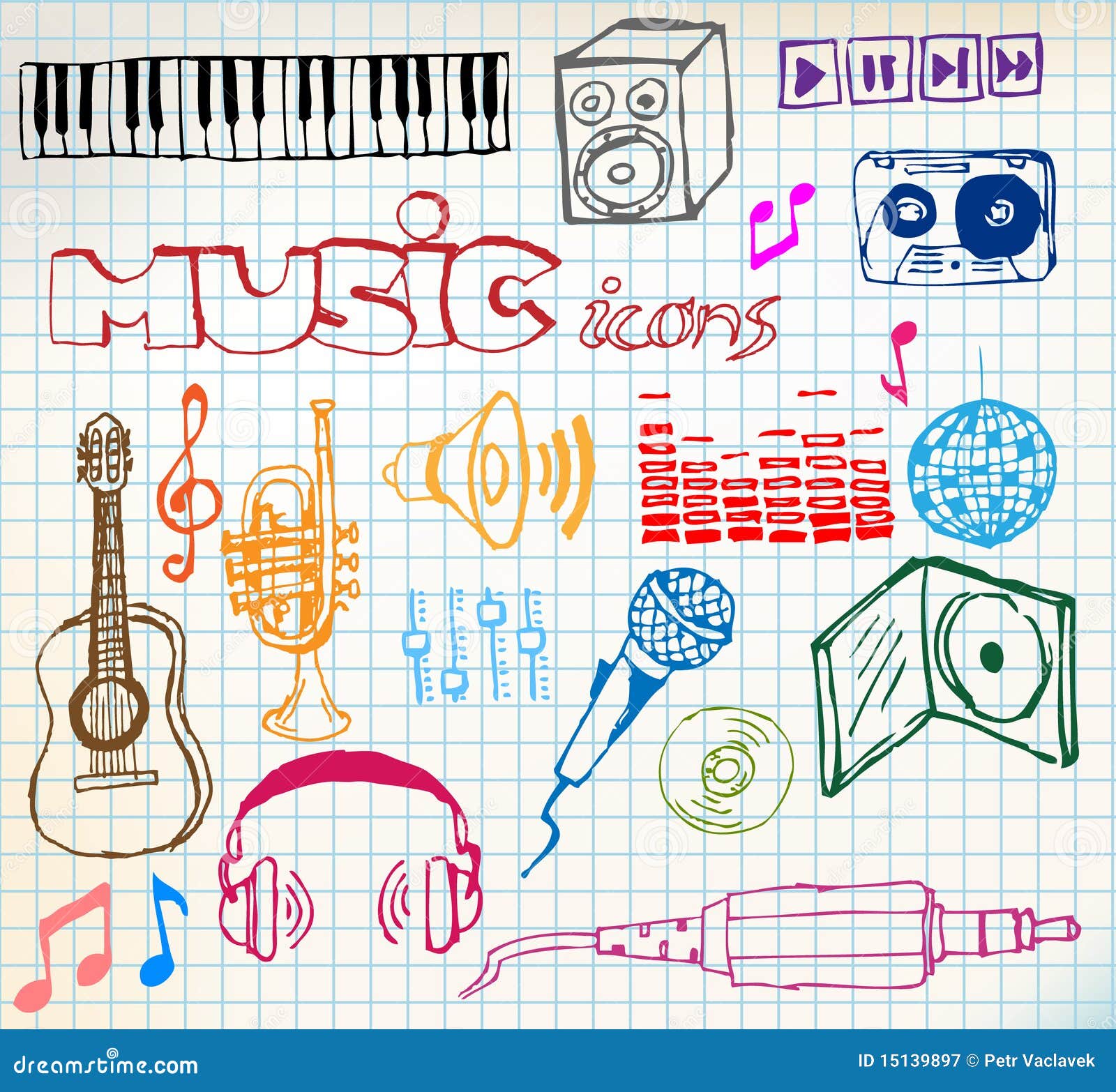 Music hand-drawn icons stock illustration. Illustration of play - 15139897
