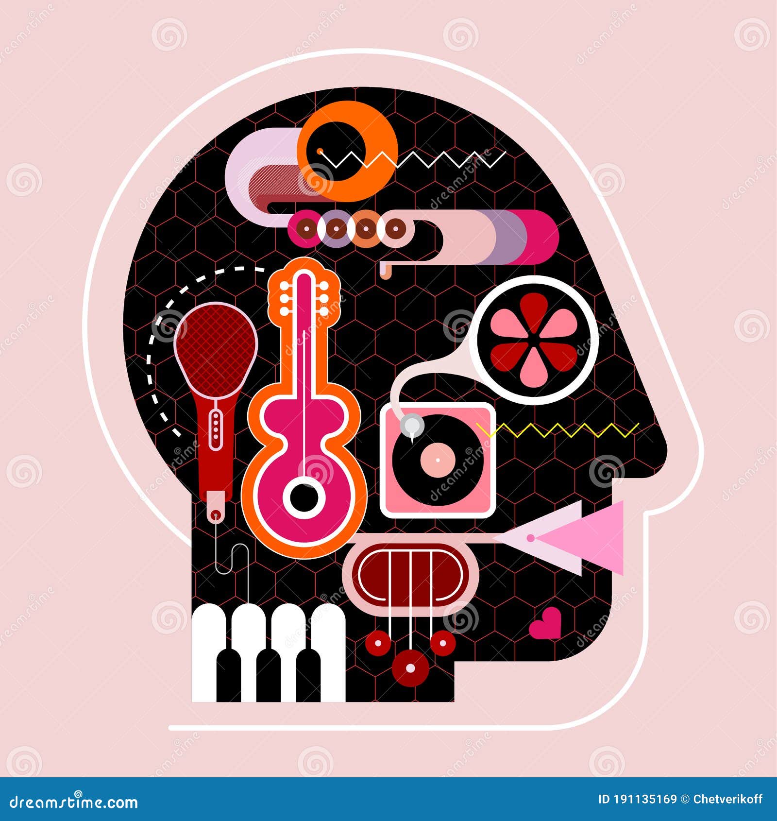 Music Head Vector Illustration Stock Vector - Illustration of guitar ...