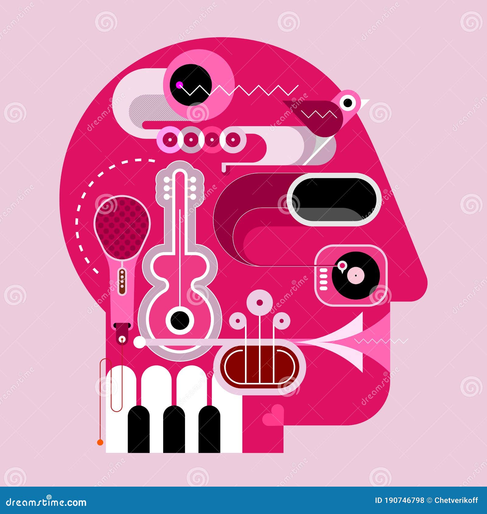 Music Head Vector Illustration Stock Vector - Illustration of singing ...