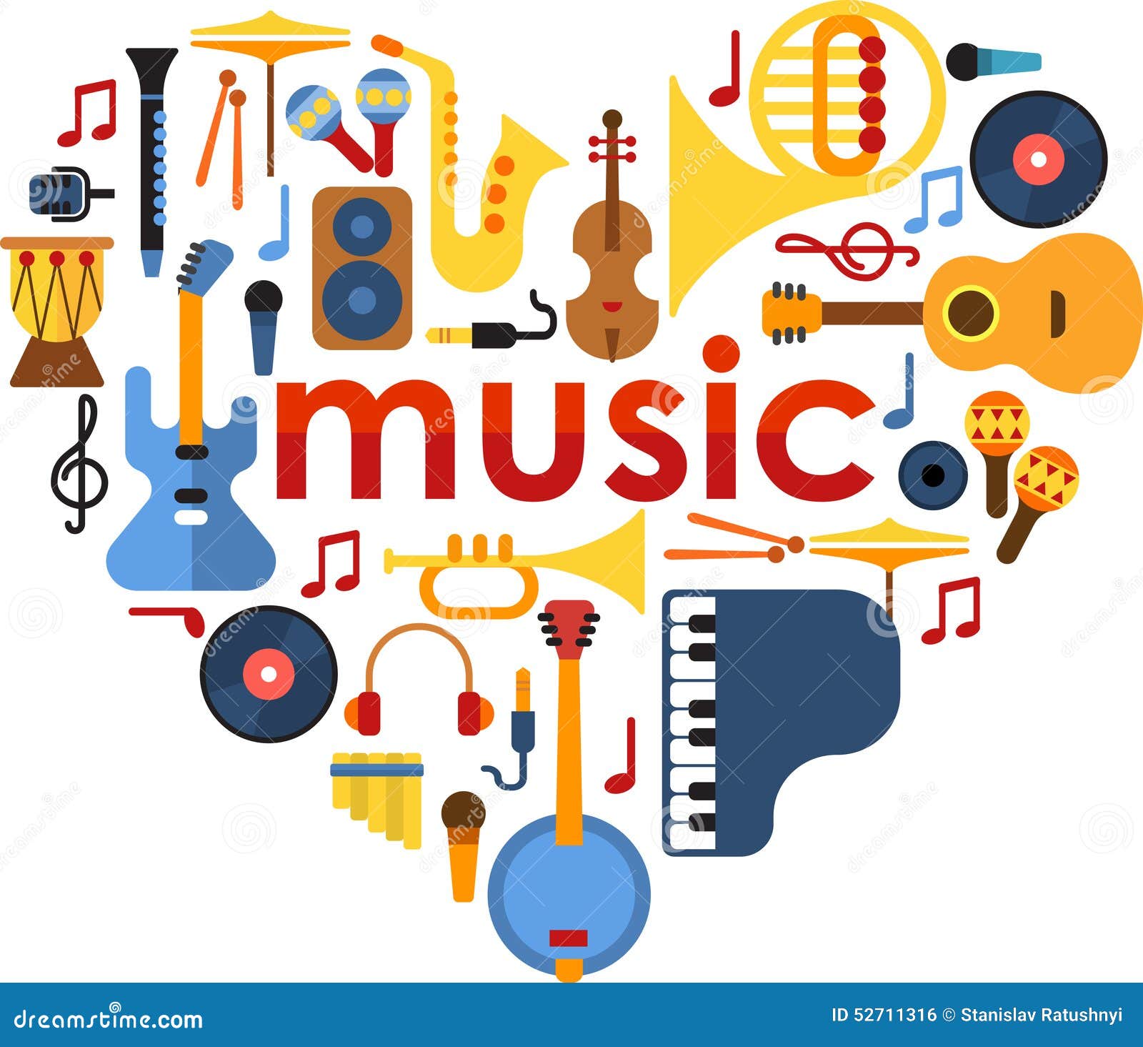 Music Heart set vector stock vector. Illustration of headphones - 52711316