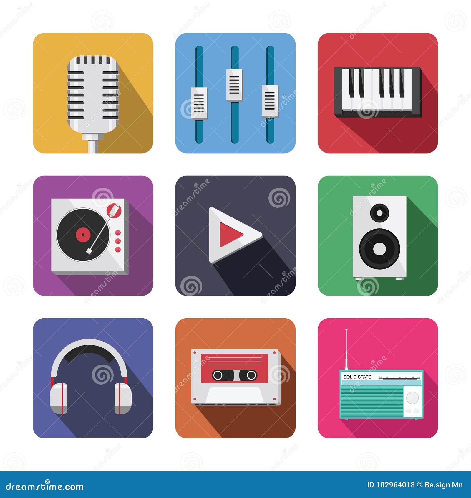 Music Icon Set Drawn by Detailed Way with Shadow. Stock Illustration ...