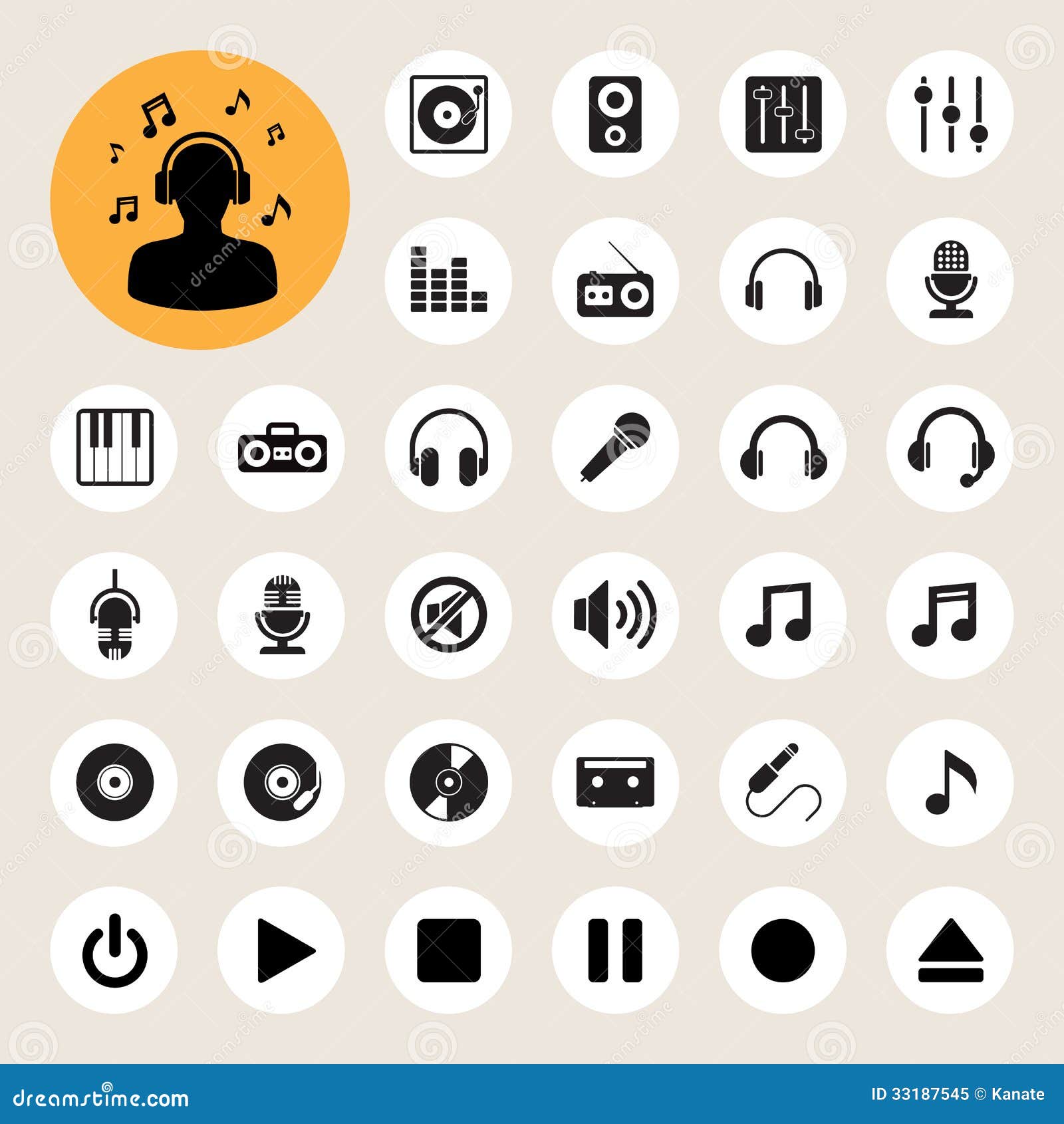 Music icon set stock vector. Illustration of open, music - 33187545