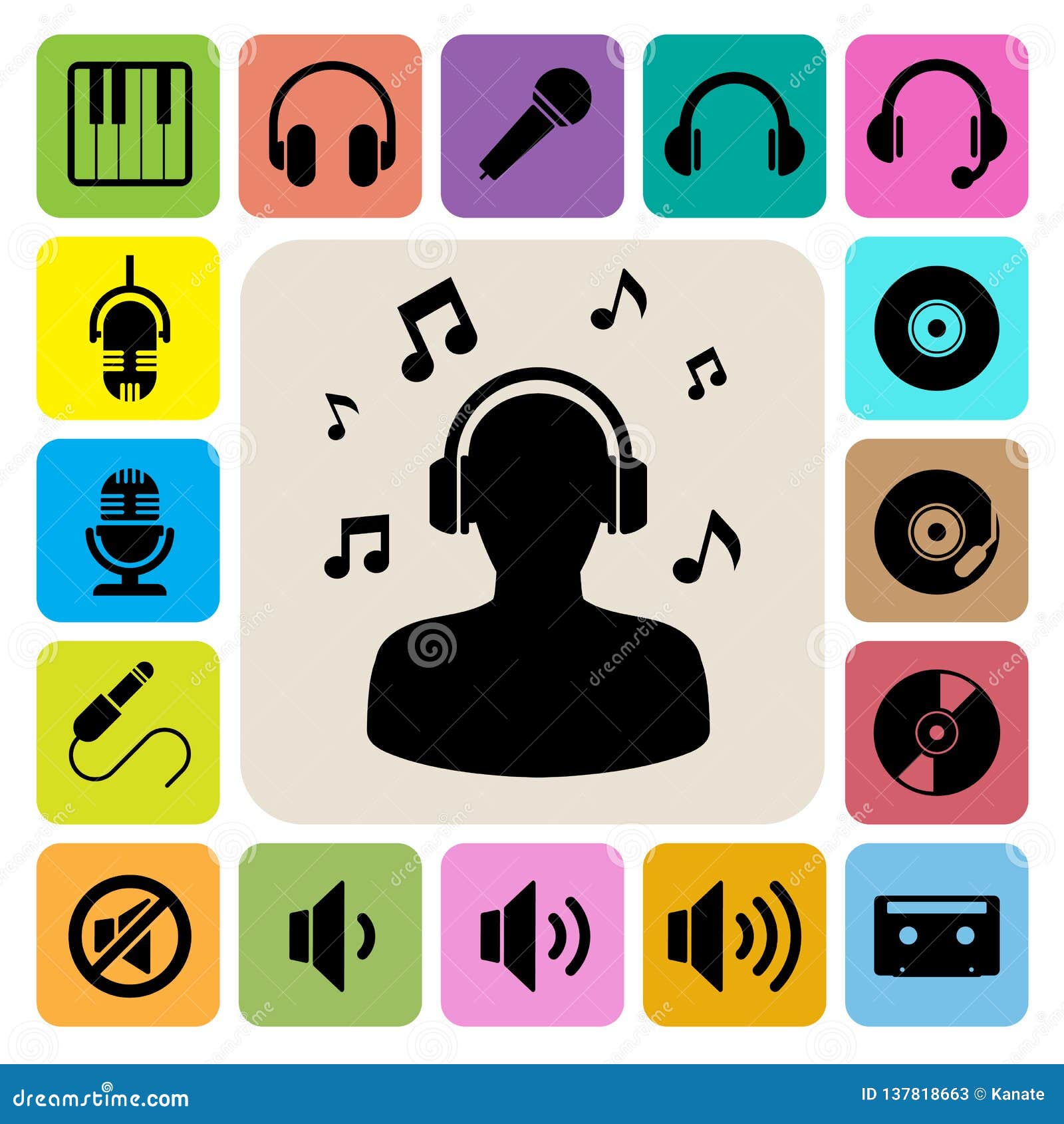 Music icon set stock vector. Illustration of collection - 137818663
