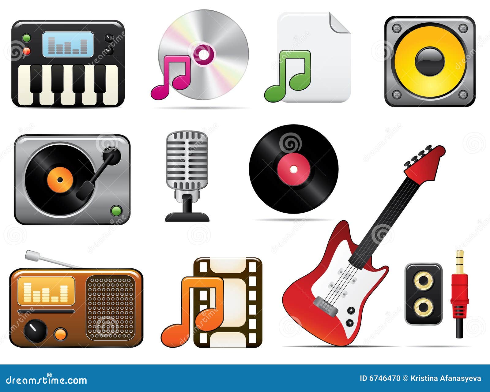 Music Icon Set One stock vector. Illustration of color - 6746470