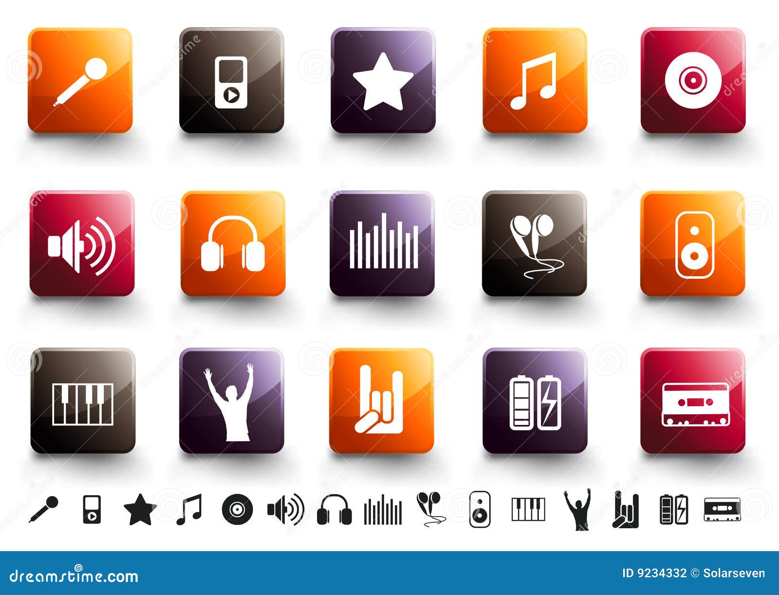 Music Icon Set | Warm High Gloss Stock Vector - Illustration of glossy ...