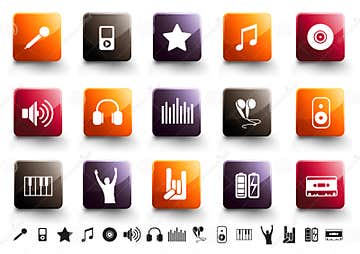 Music Icon Set | Warm High Gloss Stock Vector - Illustration of glossy ...