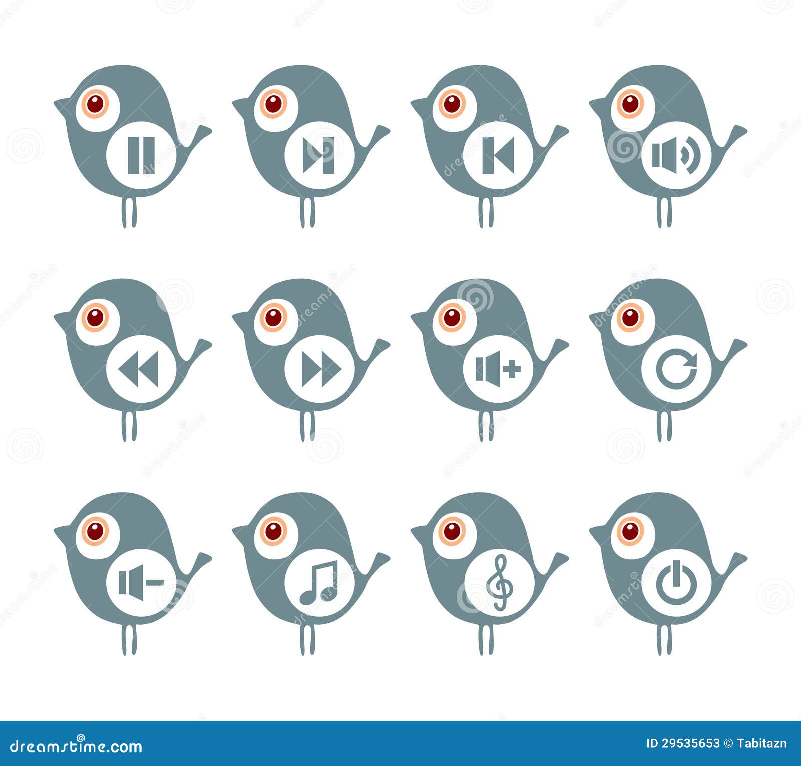Music icons with bird stock vector. Illustration of button - 29535653