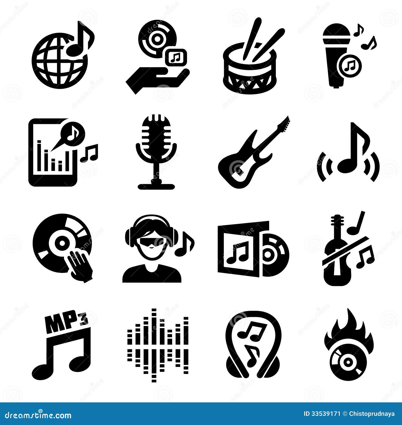 Music icons stock vector. Illustration of loudspeaker - 33539171