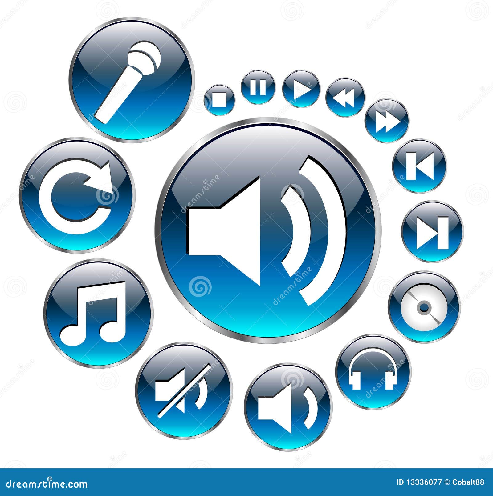 Music icons set, blue. stock vector. Illustration of computer - 13336077