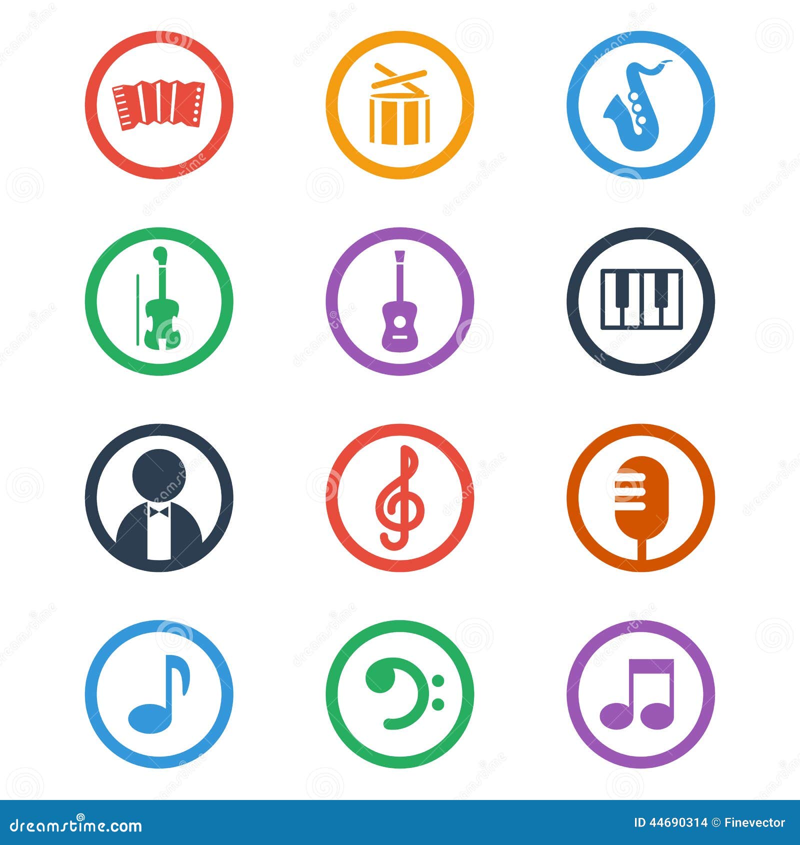 Music Icons Set. Color Vector Illustration. Stock Vector - Illustration ...