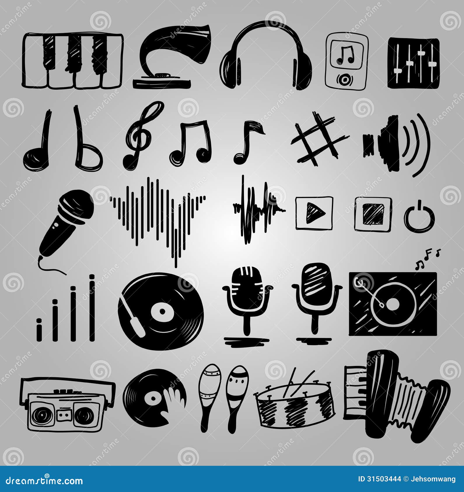 Music icons set stock vector. Illustration of graphic - 31503444