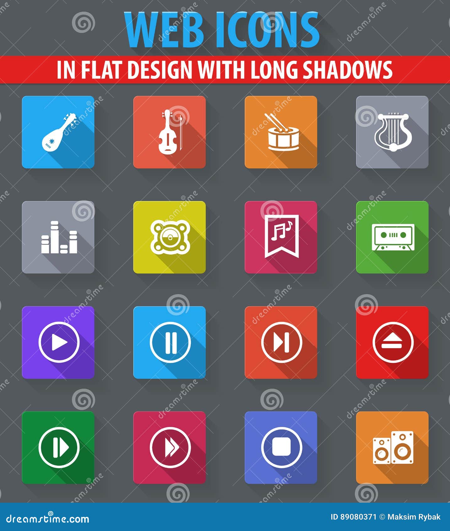 Music icons set stock vector. Illustration of drum, musical - 89080371