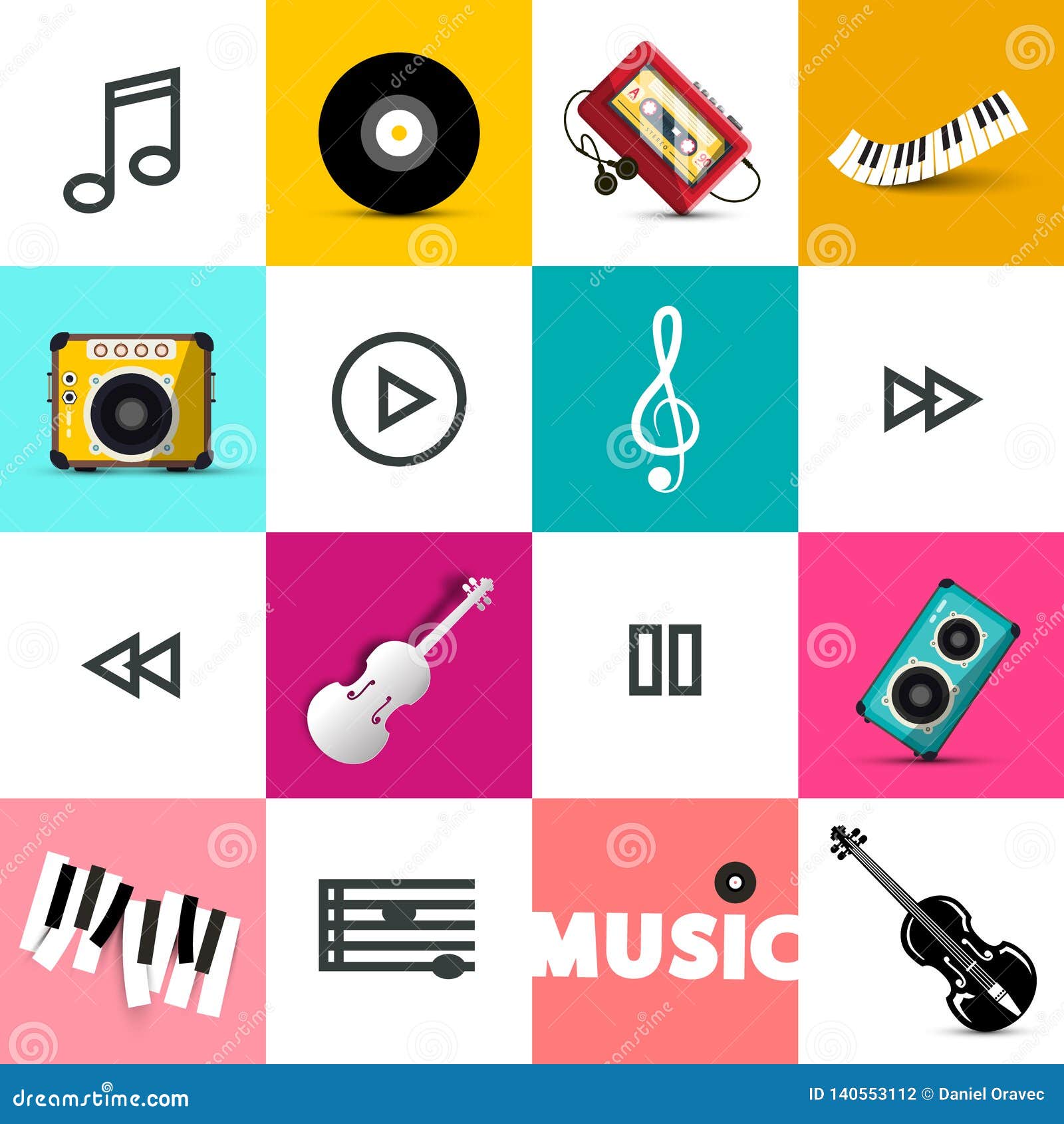 Music Icons on Vector Retro Background Stock Vector - Illustration of ...