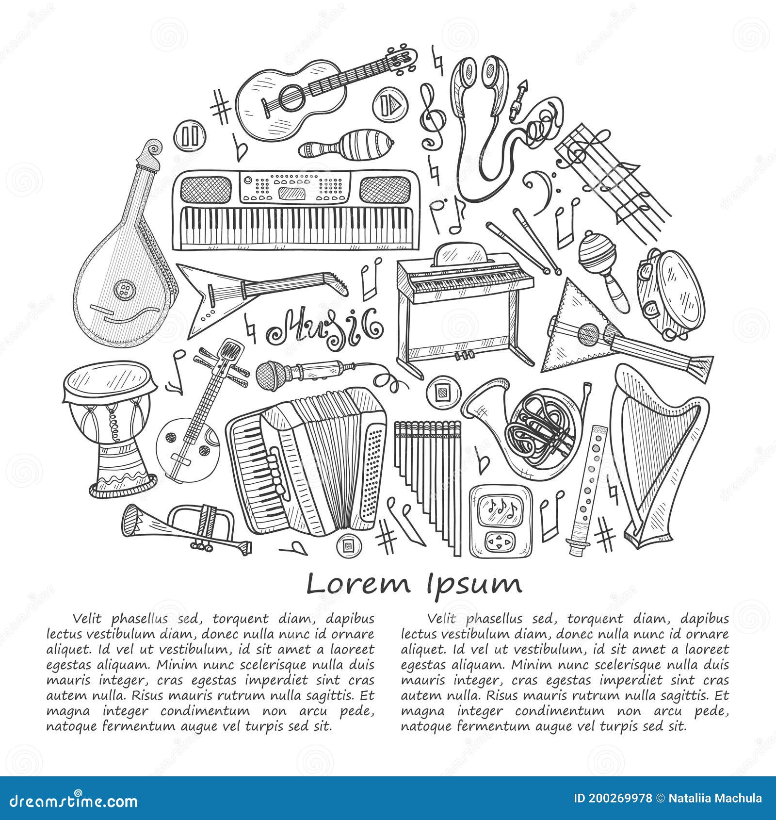 Hand Drawn Musical Instruments Illustration Stock Vector - Illustration ...