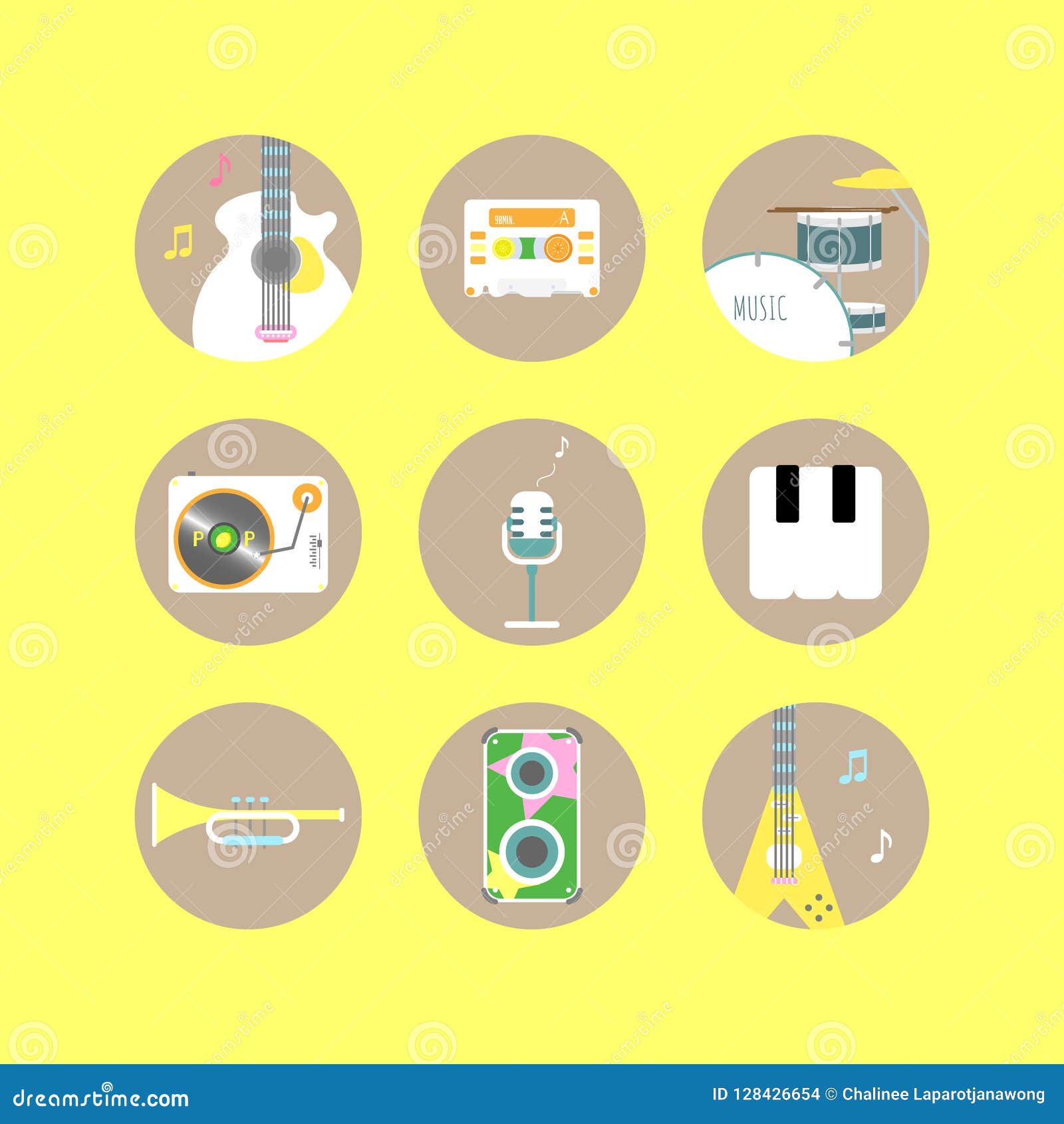 Music Instrument Logo Label Icon Set Stock Vector - Illustration of ...