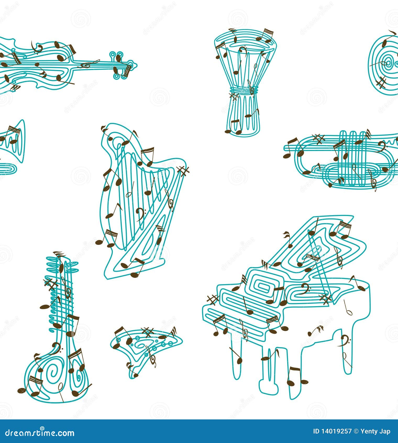 Music Instrument Pattern 1 stock vector. Illustration of sitar - 14019257