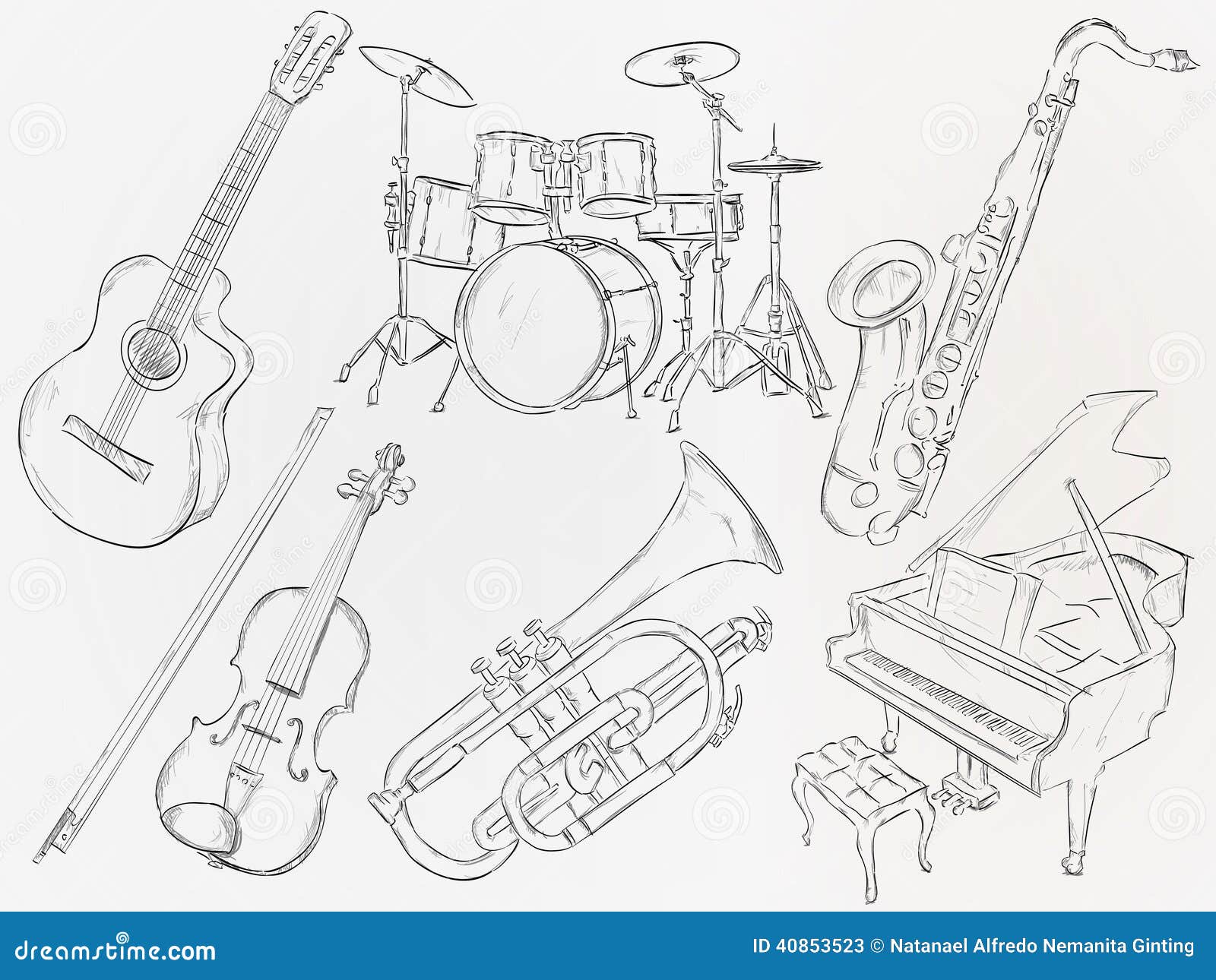 Music Instrument Sketch Vector Pack Stock Vector - Illustration of ...