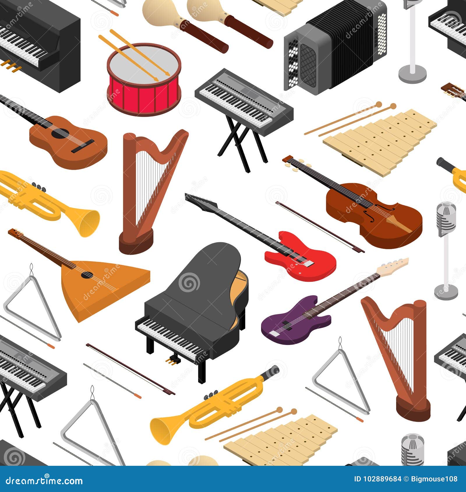 Music Instruments Background Pattern Set Isometric View. Vector Stock ...
