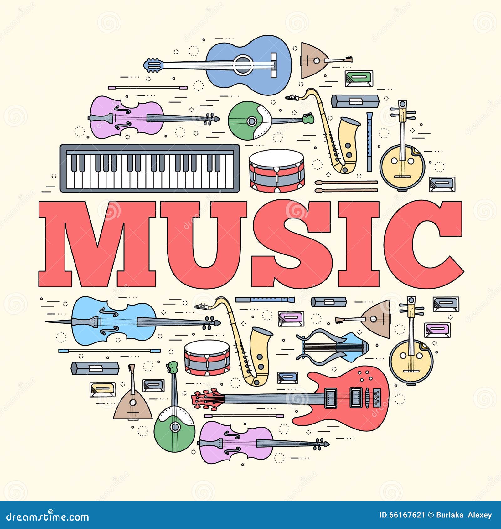 Music Instruments Circle Concept. Icons Design for Your Product or ...