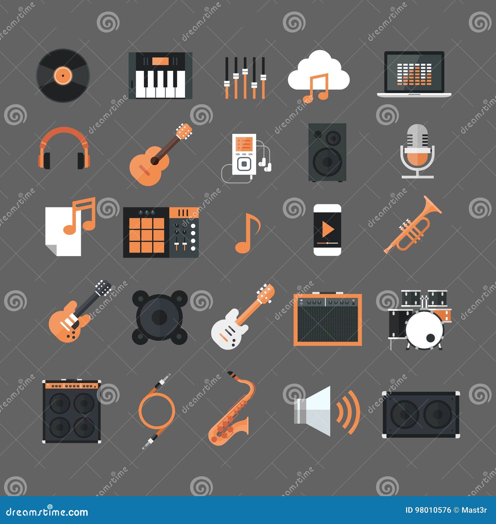Music Instruments and Equipment Electronics Icons Set Button Collection ...