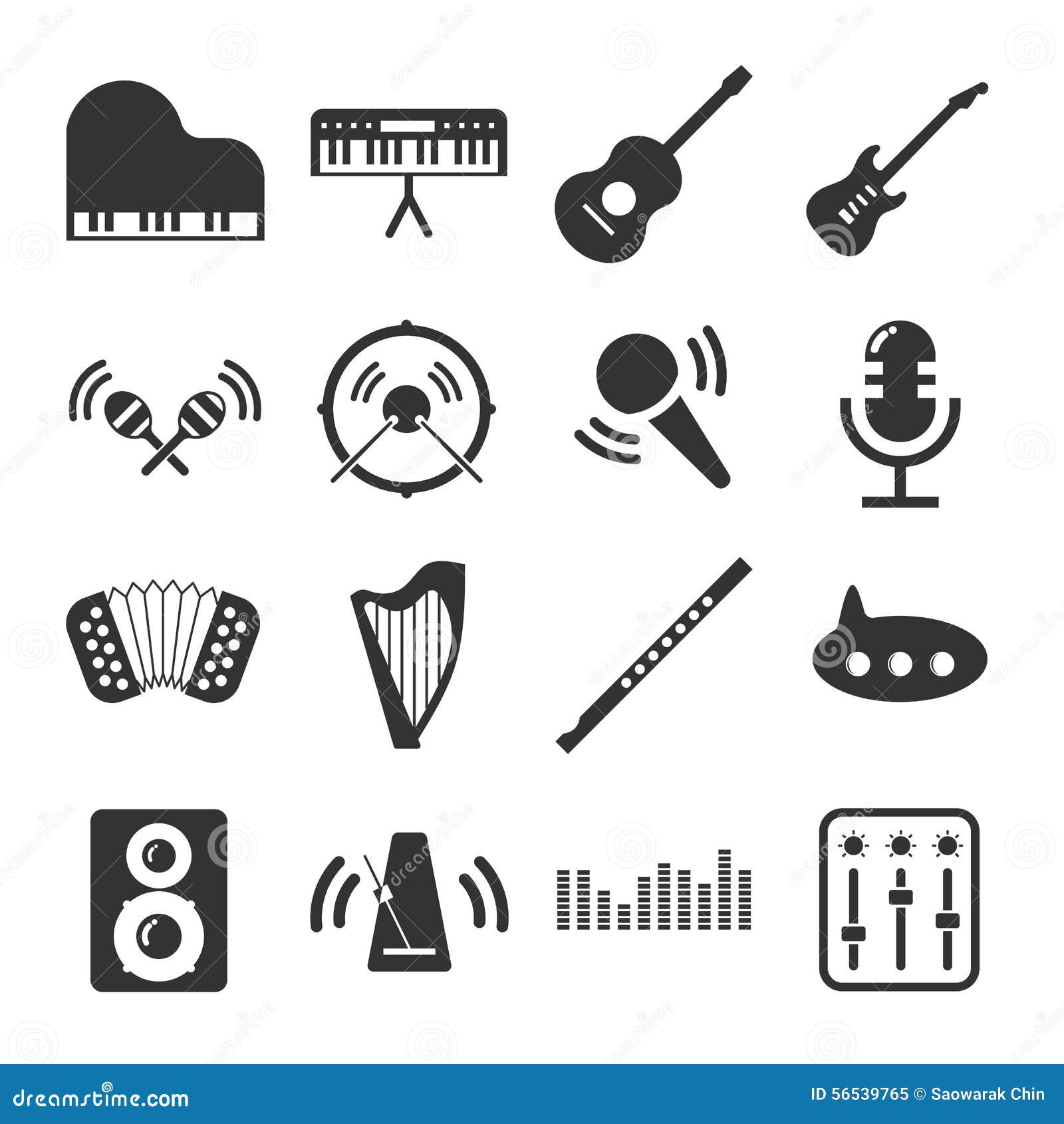 Music instruments Icon Set stock vector. Illustration of maracas - 56539765