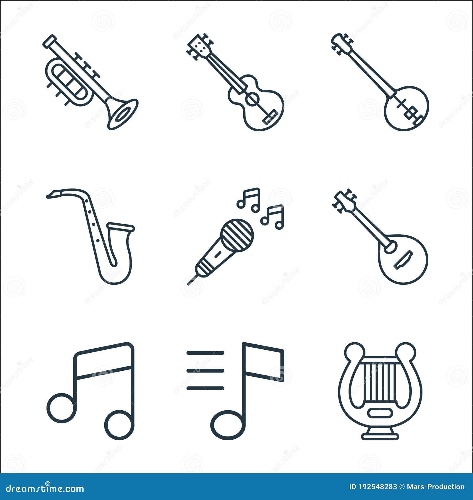 Music Instruments Line Icons. Linear Set Stock Vector - Illustration of ...