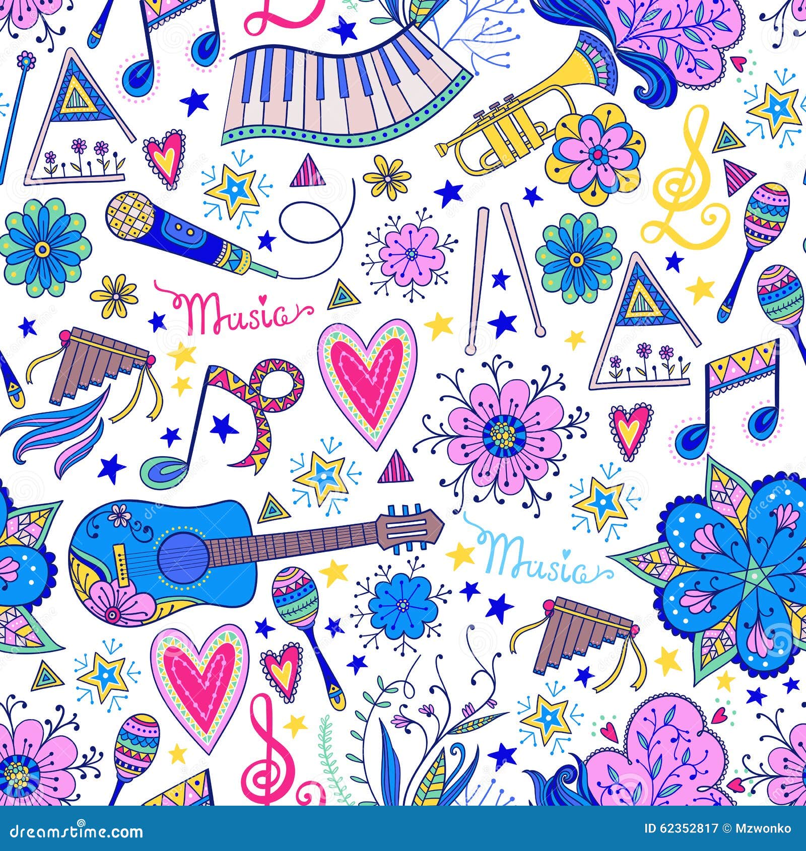 Music instruments pattern stock vector. Illustration of hippy - 62352817