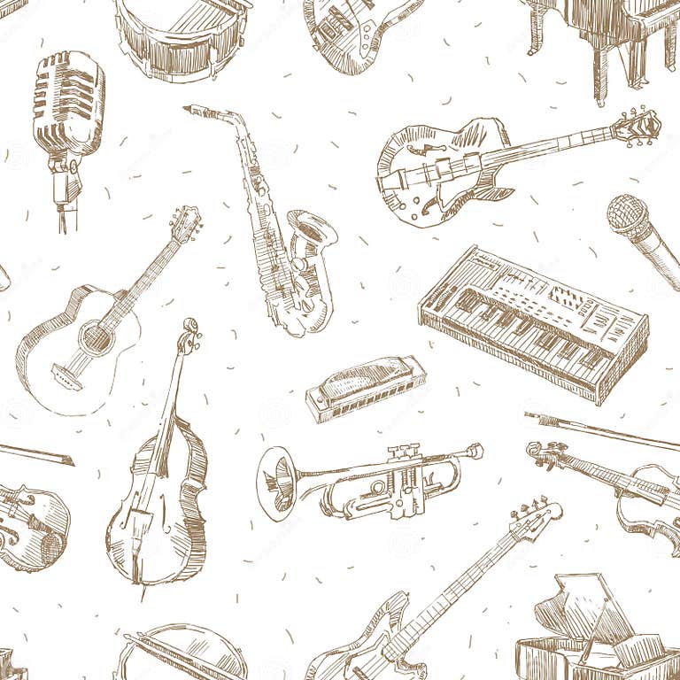 Music instruments pattern stock vector. Illustration of drawings - 42403437