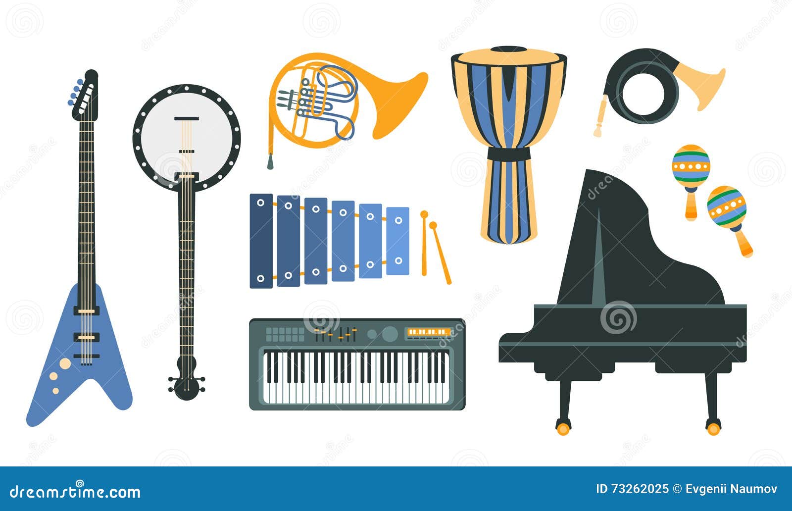 Music Instruments Realistic Drawings Set Stock Vector - Illustration of ...