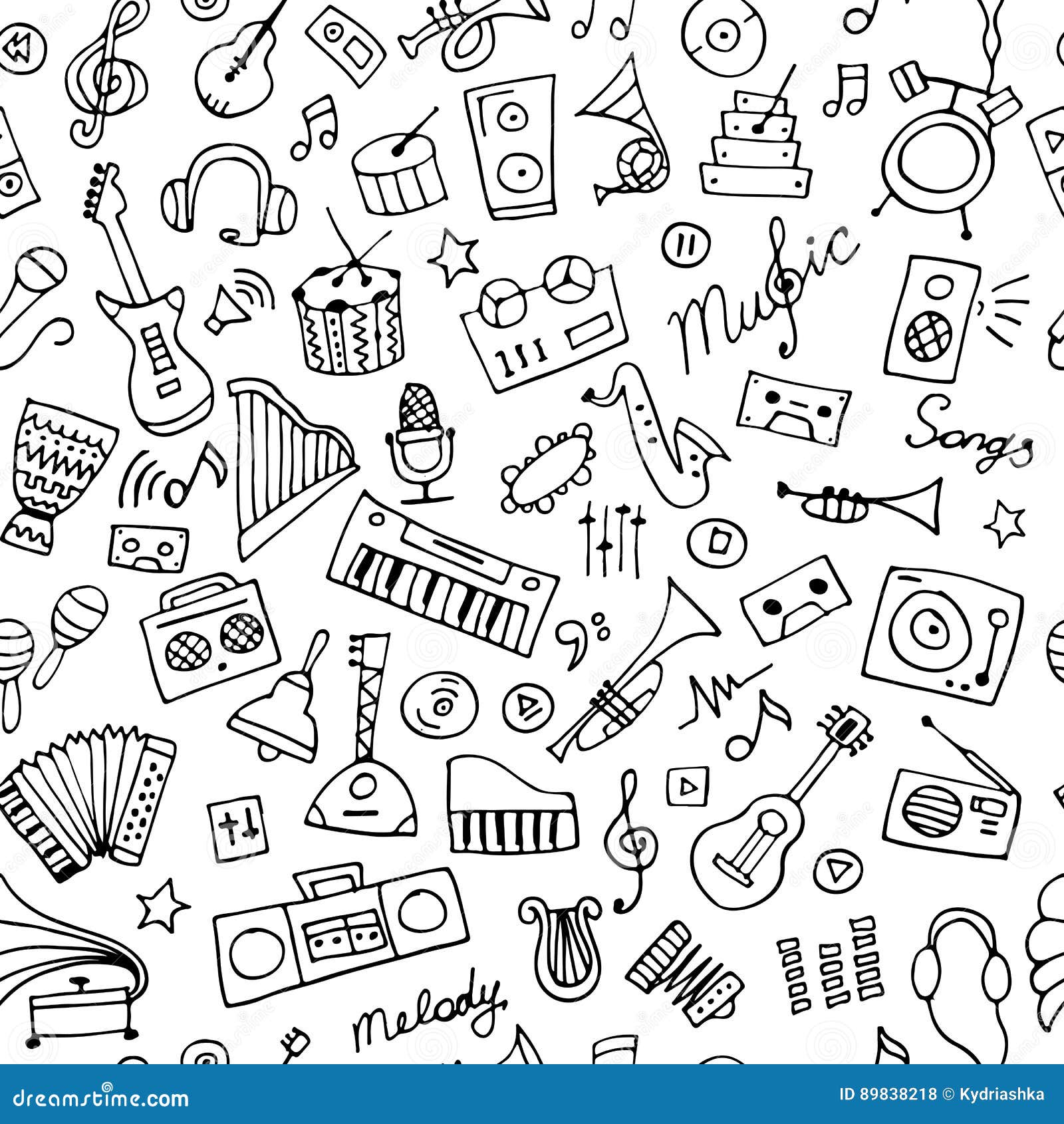 Music Instruments Sketch, Seamless Pattern for Your Design Stock Vector ...