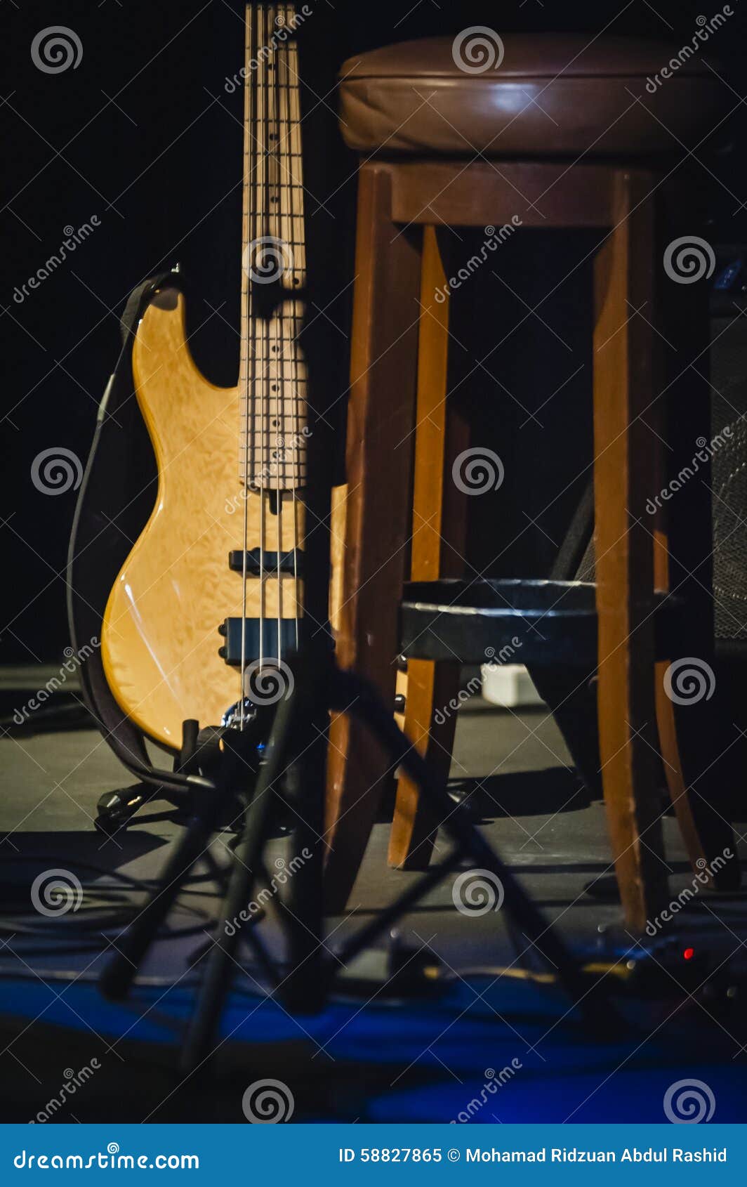 Music Instruments on Stage in Dark Studio Stock Image - Image of play ...