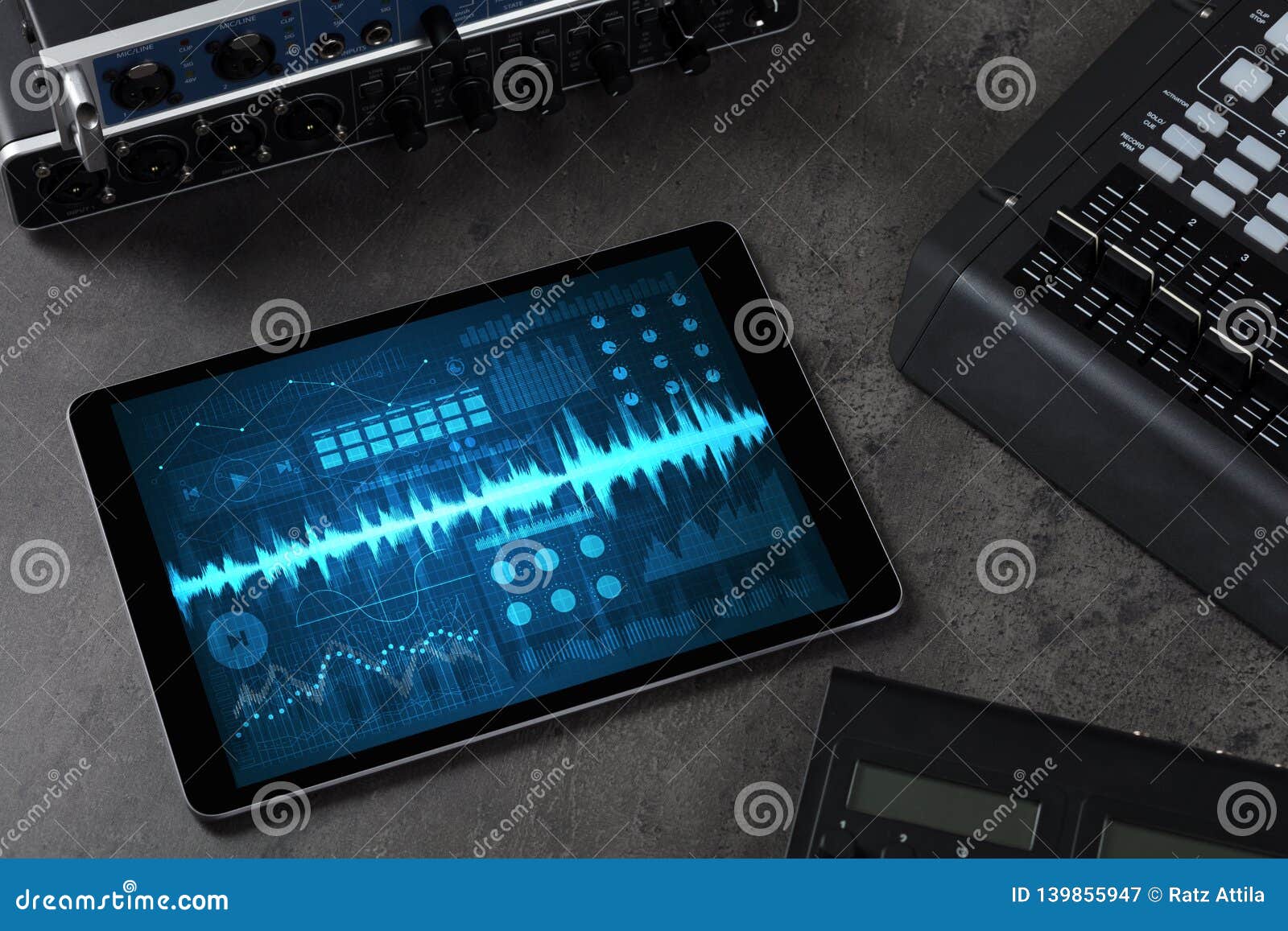 Music Instruments and Tablet with Recording App Stock Image - Image of ...