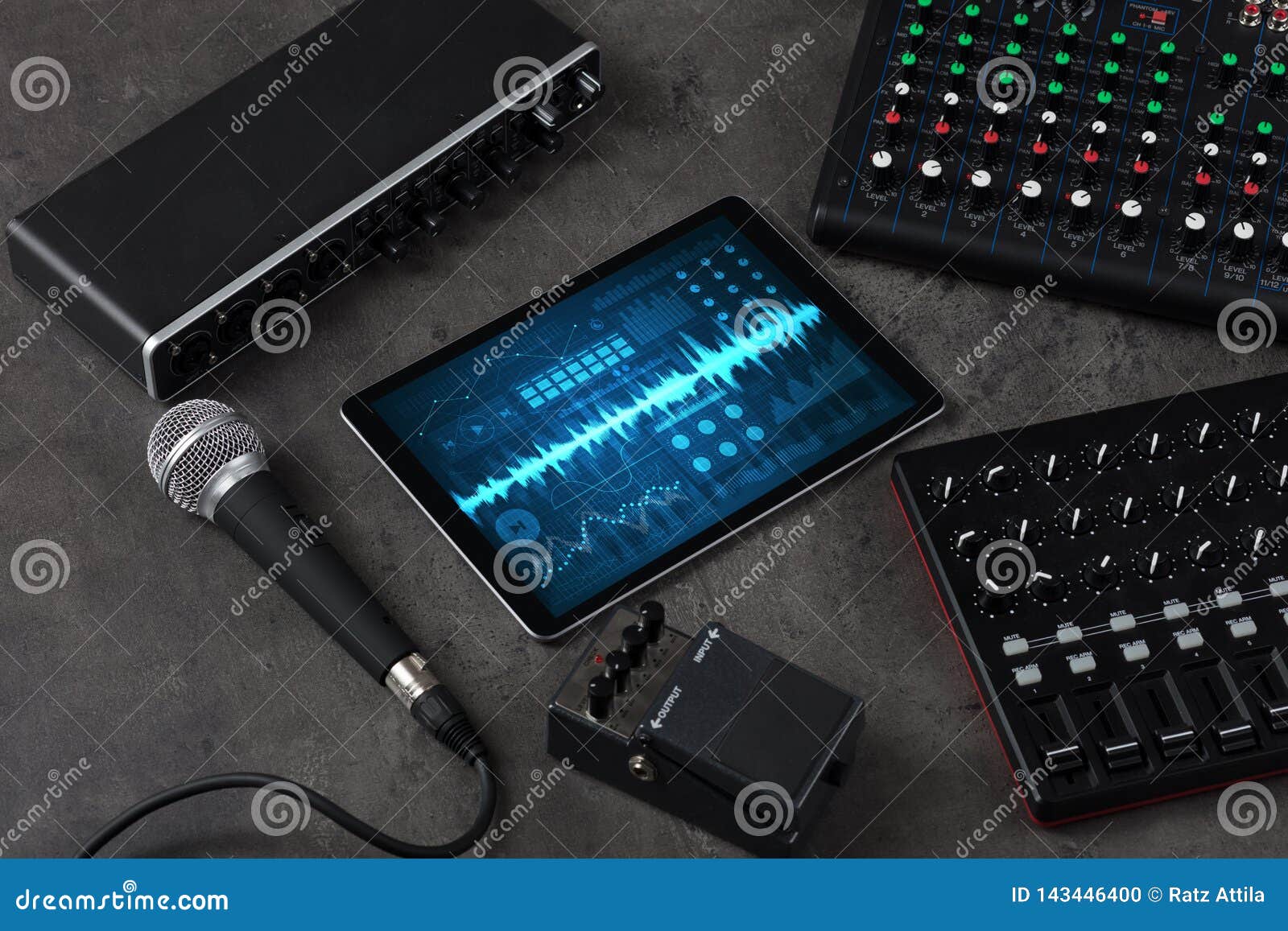 Music Instruments and Tablet with Recording App Stock Photo - Image of ...