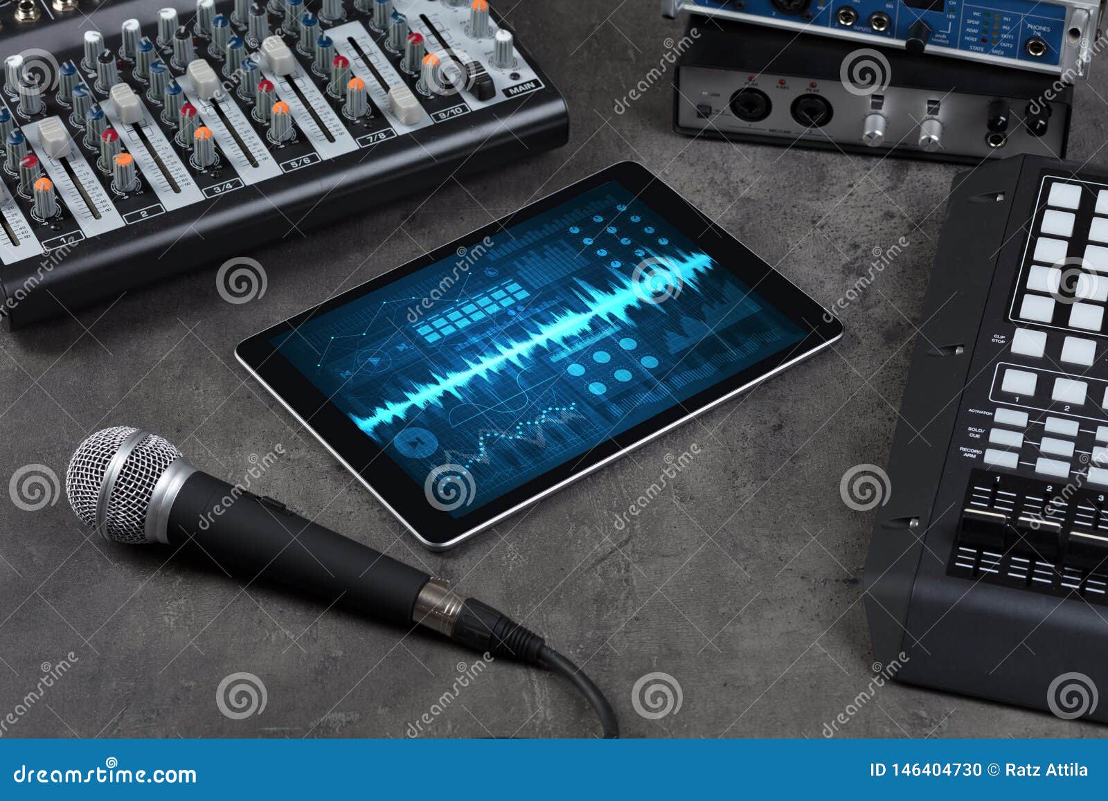Music Instruments and Tablet with Recording App Stock Photo - Image of ...