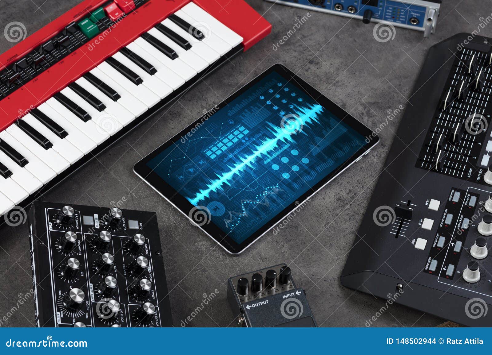 Music Instruments and Tablet with Recording App Stock Photo - Image of ...