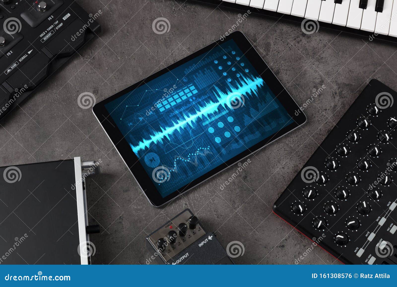 Music Instruments and Tablet with Recording App Stock Photo - Image of ...